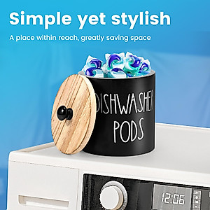 Dishwasher Pod Holder with Lid Stylish Dishwasher Tablet Container Wide Opening Dishwasher Pod Storage Round Shape Dishwasher Pod Canister Dishwasher Pod Organizer for Home Kitchens (Black)