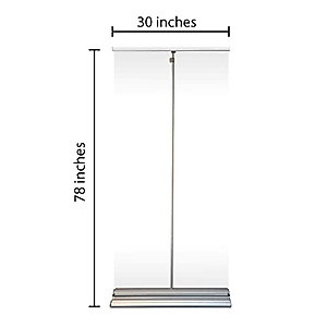 BannerBuzz Floor Standing Sneeze Guard - Full Tarp with Steppy Retractable Stand Isolation Barrier - Clear Film Protective Shield for Cafes, Retail Stores, Cashier, Receptionist (2.5' x 6.5')