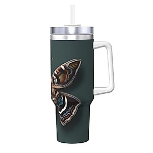 HULIBIN Beautiful Moth Print Double Deck Stainless Steel Travel Coffee Cup With Lid 40 Oz Ice Bully Cup