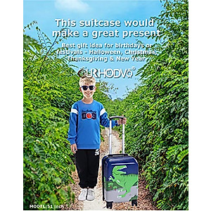 GURHODVO Kids Luggage for boys suitcase with spinner wheels Carry On hard shell Trolley case lightweight travel toys Dinosaur 18