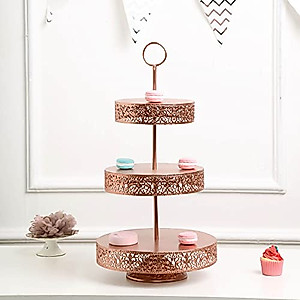 TABLECLOTHSFACTORY 23" Tall Rose Gold 3-Tier Metal Reversible Dessert Cupcake Stand for Wedding Decoration Event