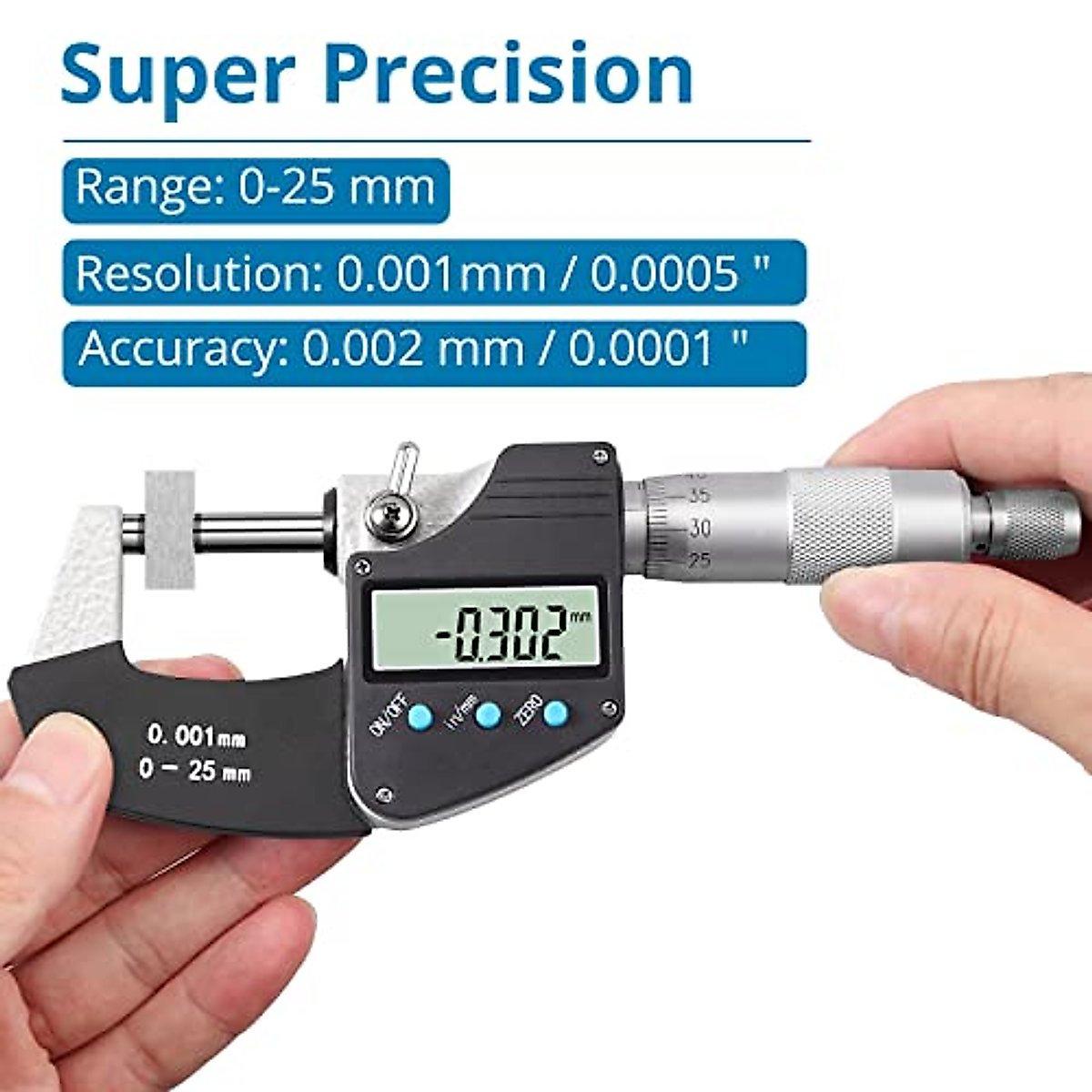 AUTOUTLET 0-25mm Precision Digital Micrometer Electronic Micrometer Caliper with 0.001mm Resolution and LCD Display for Accurate Measurements
