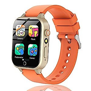 AWEHIRU Kids Smart Watch Girls Boys - Smart Watch for Kids Games Watch with 26 Games Music Player HDCamera Pedometer Alarm Video Flashlight Birthday Gifts for Kids 3-12 Years Old (Orange)