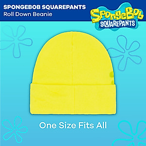 Spongebob Squarepants Roll Down Cuff Beanie Hat, Yellow, One Size