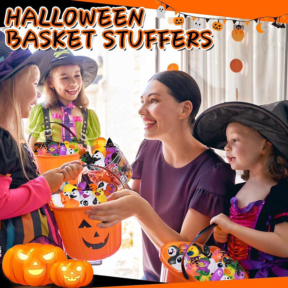 24 Pack Rubber Ducks with Bag - Halloween Party Favors & Bath Toys for Kids - Goodie Bag Fillers & Jeep Ducks for Gifting