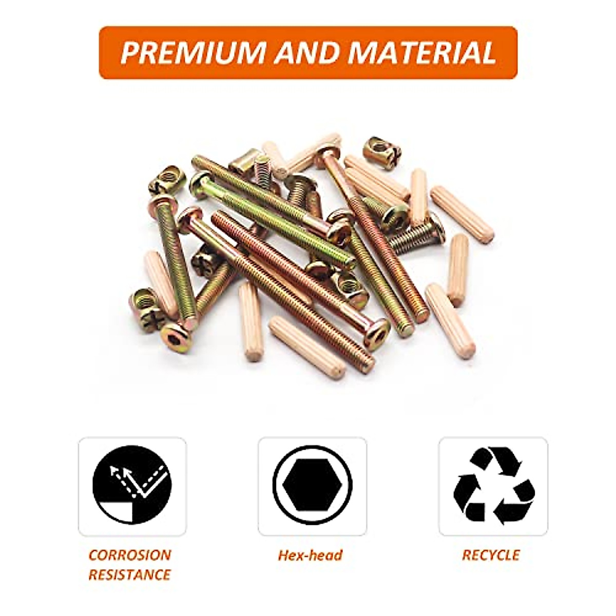 Crib Screws Hardware Replacement Kit - 16 Set Baby Bed Frame Bolts,Barrel Nuts&Wooden Dowel Pins Set - M6x16/40/60/80 mm Hex Drive Socket Cap Screws Nuts for Beds Headboards Chairs Furniture