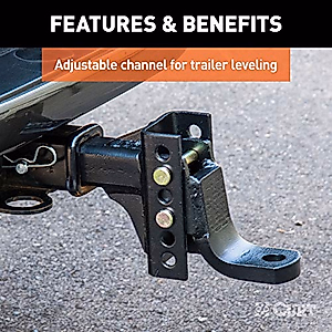 CURT 45901 Adjustable Trailer Hitch Ball Mount, 2-Inch Receiver, 6-3/4-Inch Drop, 1-Inch Hole, 6,000 lbs