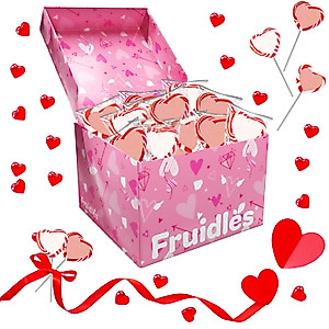 Fruidles Valentine's Day Red and White Swirl Heart Lollipop Candy Sucker Assorted, Individually Wrapped (24-Pack)