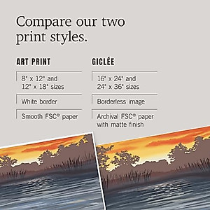 Lantern Press 8x12 Inch Art Print Wall Decor, Algonquin Park, Muskoka, Ontario, Loons and Lake at Sunset