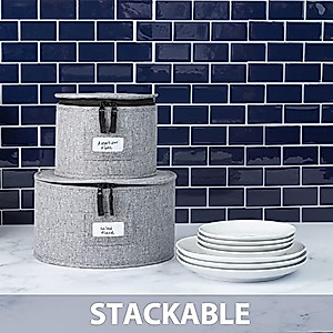 China Storage Container for Saucer and Appetizer Plates - 7" W x 5.5" H - Includes 12 Felt Dividers. Hard Shell and Stackable