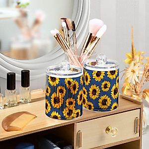 Yellow Sunflower Blue 2 Pack Qtip Holder Organizer Dispenser Plastic Bathroom Jars Storage Containers with Lids Clear Plastic Storage Jars for Bathroom Accessories