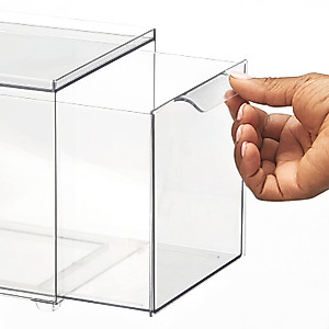 mDesign Plastic Pantry Organization and Storage Bin w/Pull Out Drawer - Slim Stackable Kitchen Supplies Storage Container for Organizing Cabinet, Fridge, Freezer - Lumiere Collection - 2 Pack - Clear