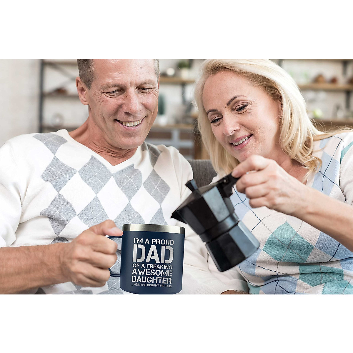 AMAZPRINTS Gifts for Dad from Daughter, Son, Kids on Fathers Day, Christmas, Birthday - Funny Fathhers Gifts - Present for Father - Dad Mug 14oz, Navy Insulated Stainless Steel