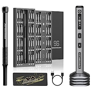AM ARROWMAX Electric Screwdriver, 102 in 1 Precision Screwdriver w/ 96 Magnetic Bits, 4 Torque Modes, Red Dot, IF Winning Design, Rechargeable Cordless Screwdriver for Phone, Laptop (SES PLUS) Grey
