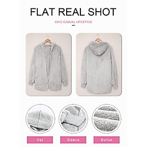 Dokotoo Grey Medium Long Sleeve Fuzzy Fluffy Sherpa Overcoat for Women