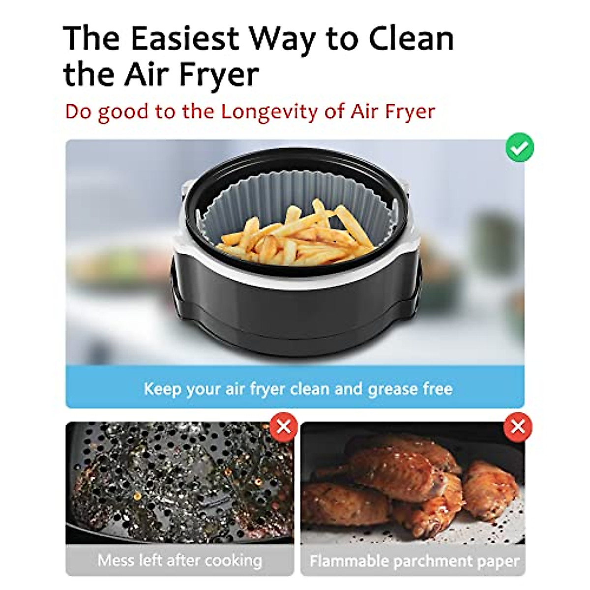 Air Fryer Liners Air Fryer Silicone Liners Air Fryer Accessories Silicone Air Fryer Basket Reusable, Black Grey