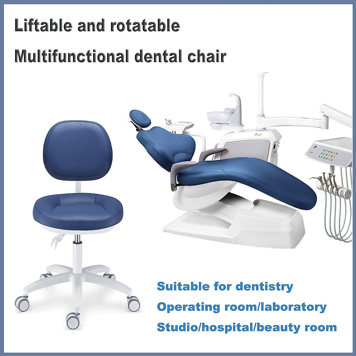 Dental Chair Dentist Stools Dental Assistant Chair with Back Support Rotatable Armrest Microfiber Leather Mobile Chair Doctor's Stool Height Adjustment,B3