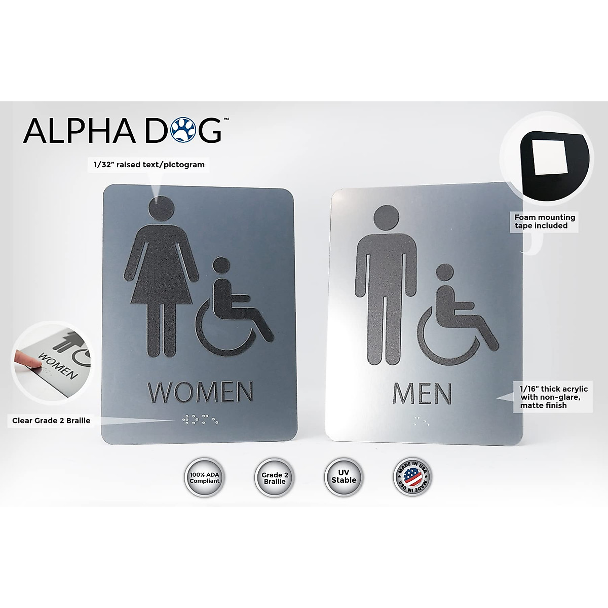 ALPHA DOG Bathroom Sign Bundle - Mens Womens Restroom Signs - Business Bathroom Signs - Men Women Restroom Sign - Durable Bathroom Door Sign for Any Space - Perfect Bathroom Door Signs for Your Office