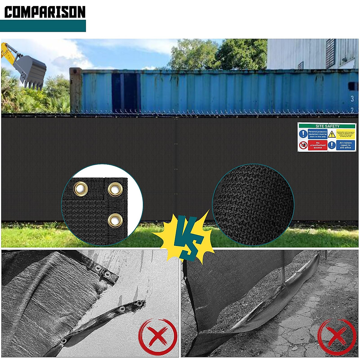 TANG Sunshades Depot Black 4x50' FT Privacy fence screen Temporary 150 GSM Heavy Duty Windscreen Fence Netting Fence Cover with Zipties 88% Privacy Blockage excellent Airflow 3 Years Warranty