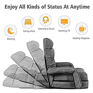 SJYDQ Folding Lazy Sofa Floor Massage Chair Sofa Lounger Bed W/Armrests Pillow Grey Folding Floor Single Sofa