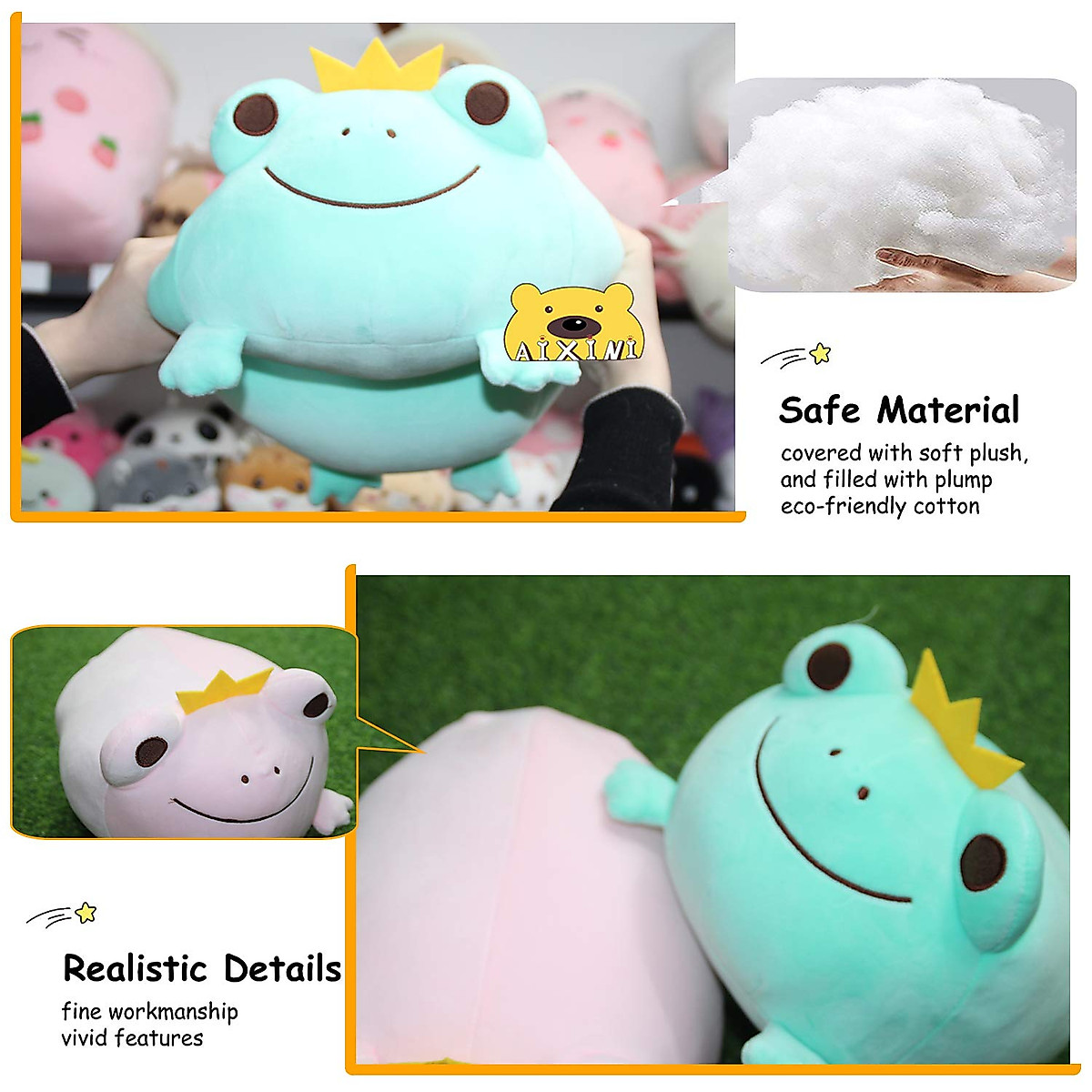 AIXINI 16.5 inch Cute Plush Crown Frog Stuffed Squishy Animal Toy, Super Soft Hugging Plush Pillow Gifts