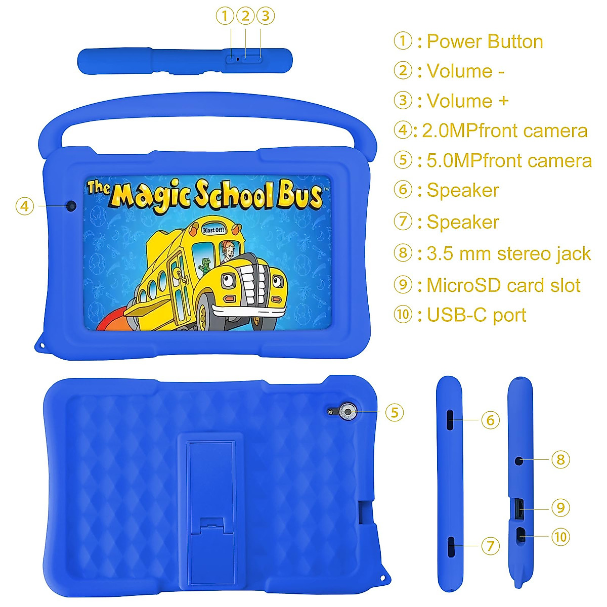 CONSUNG 8 inch Kids Tablet with Android 12, Quad-core Faster Speed Processor, 3GB RAM+32GB ROM, 1280x800 IPS Screen, 2+5MP Dual Camera, WiFi & Bluetooth,4000mAh Battery, GMS Certified (Dark Blue)