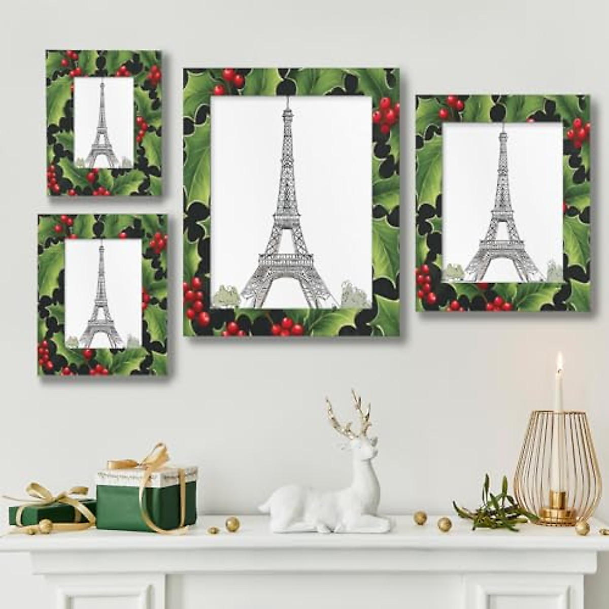 Mardesigns Christmas Leaves 8x10 Picture Frame, Red Fruits Wall Gallery Photo Frames Fits 8 x10 or 6x8 Picture for Table Top Display and Wall Photo Frame