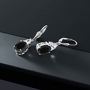Gem Stone King 925 Sterling Silver Black Onyx and White Zirconia Dangle Earrings For Women (5.00 Cttw, Gemstone December Birthstone, Oval 10X8MM, Trillion 5MM)