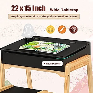 Costzon Kids Table and Chair Set, Wooden Lift-top Desk & Chair w/Storage Space, Safety Hinge, Gift for Toddler Drawing, Reading, Writing, Homeschooling, Children Activity Table & Chair (Black)