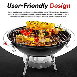 Gas One Charcoal Grill – 14-inch Portable – Barbecue Grill with 3-Point Locking Lid for Heat Preservation – Dual Venting System – Small Charcoal Grill for Backyard, Camping, Boat