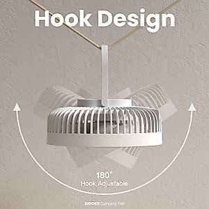 5000mAh Portable Camping Fan with LED Lights, 7 Inch Small Desk Fan Rechargeable Personal Fan, Battery Operated USB Powered Fan with 3 Speeds for Home Office Car RV Picnic Tents Camping Accessories