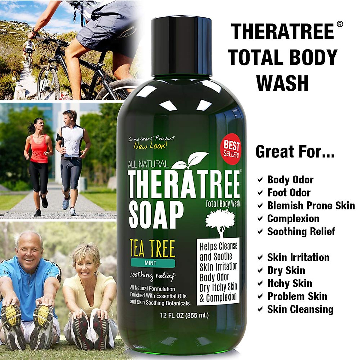 Oleavine TheraTree Tea Tree Oil Soap with Neem Oil - 12oz - Helps Skin Irritation, Body Odor, & Helps Restore Healthy Complexion for Body and Face TheraTree