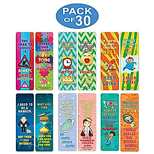 Creanoso Motivational One Liners Jokes Bookmarks Series 1 (30-Pack) – Six Assorted Quality Bookmarker Cards Set – Premium Gift Token Giveaways for Men, Women, Adults – Book Page Clip