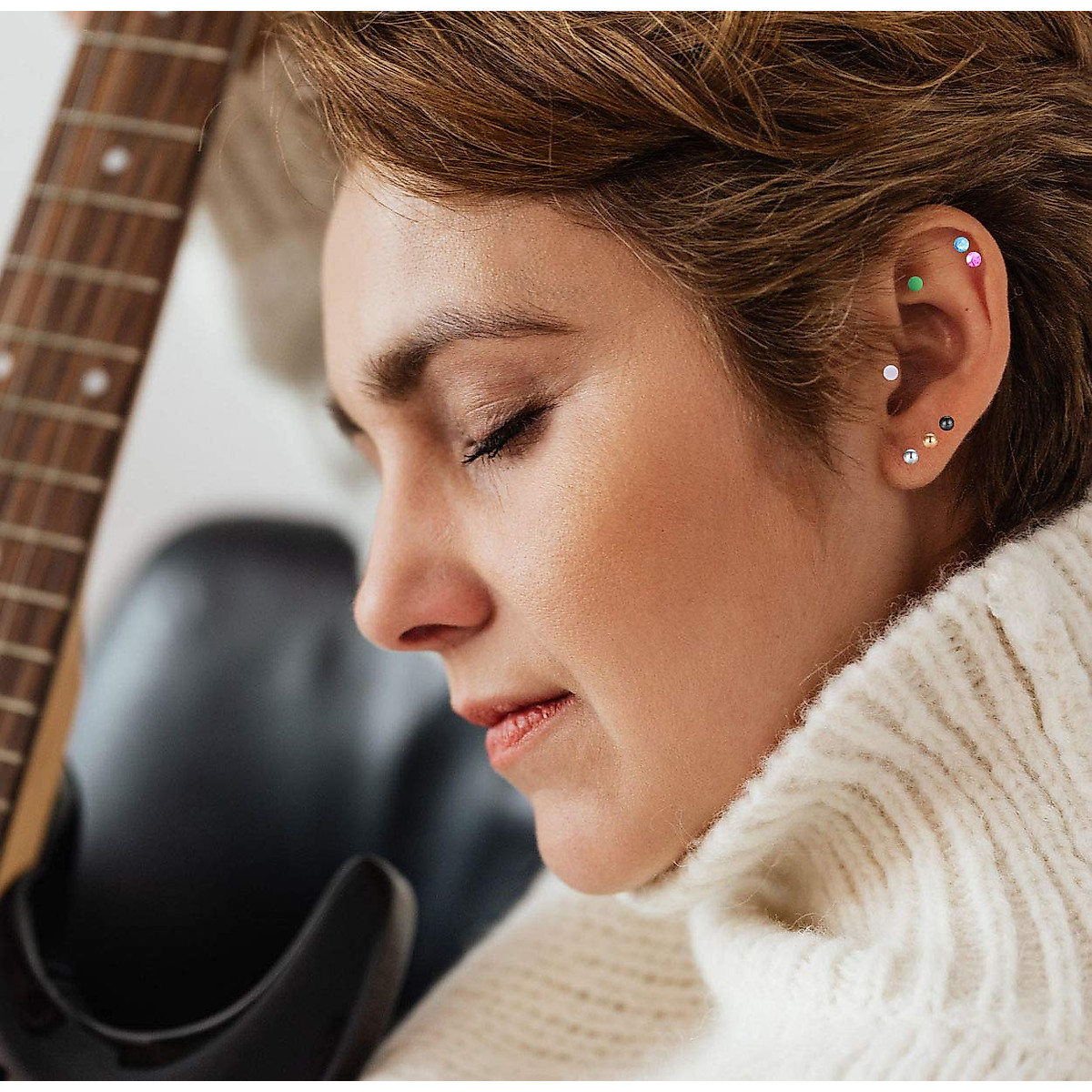 EVELICAL 48Pcs 16G Surgical Steel Lip Rings for Women Acrylic Labret Studs Monroe Conch Cartilage Tragus Helix Earrings Body Piercing Jewelry Style 1 8mm