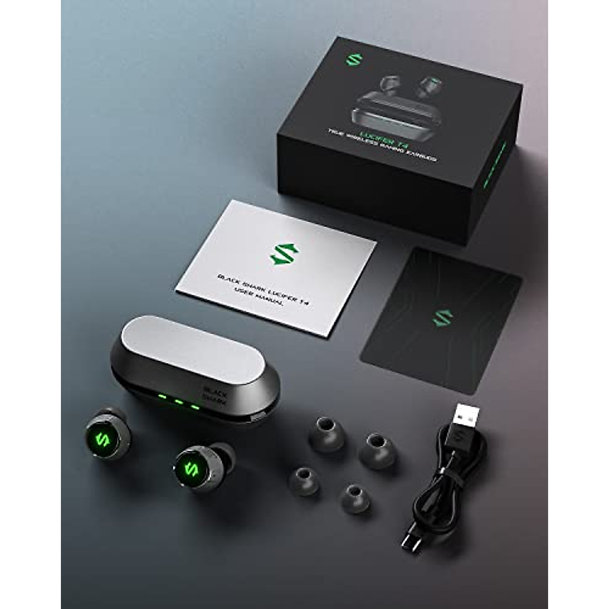 Black Shark Wireless Earbuds with 35ms Ultra-Low Latency, Gaming Bluetooth Earbuds with Studio-Quality Sound, Bluetooth 5.2, IPX5 Waterproof, 24h Listening Time, Clear Mics, Comfort Fit - Lucifer T4