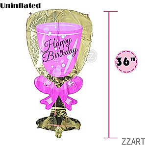 2 Pcs Happy Birthday Champagne Bottle and Goblet Wine Glass Large Mylar Foil Balloons 36in, Pink pop Decoration for Party, ceremony, camping, Anniversary Graduation（Z14）