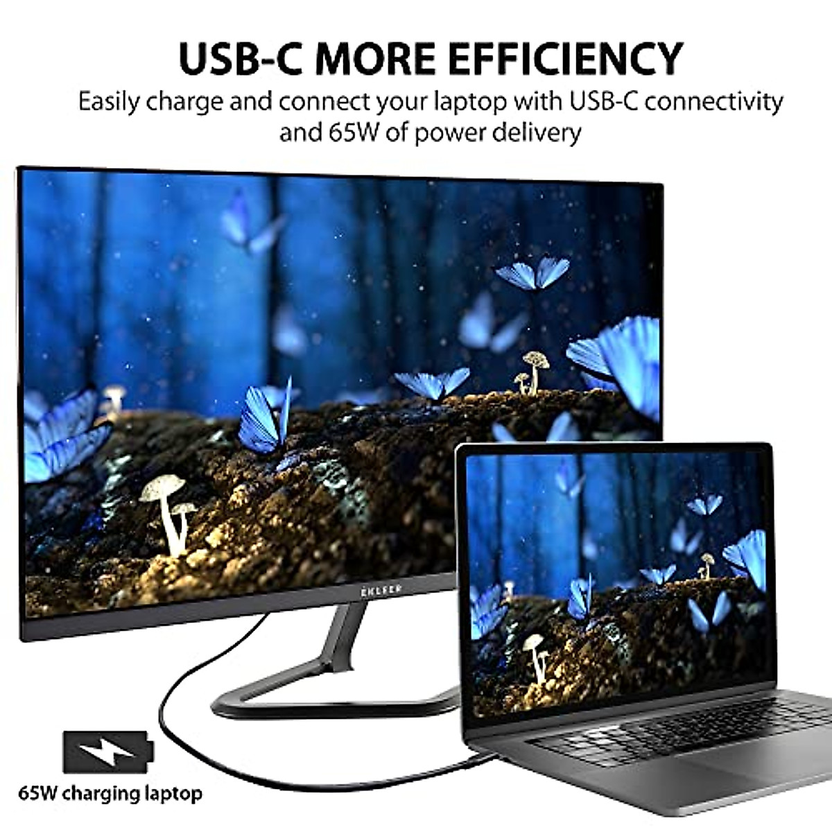 EKLEER 27 inch Ultra Thin Bezel Computer Monitor, FHD 1080p, IPS Display, HDMI, USB Type-C, 2 x USB A Hub, 75hz, Fast Charging & Mirroring Compatible with iPhone 15 Plus Pro Max/MacBook Air Pro