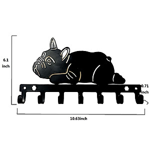 Ctpeng Dog Leash Holder for Wall,Decorative Leash Holder Wall Mount with 7 Hooks,Black Metal Key Organizer Rack Dog Leash Hanger for Entryway,Front Door,Hallway ＆ Office(10.83X6.1 inches)