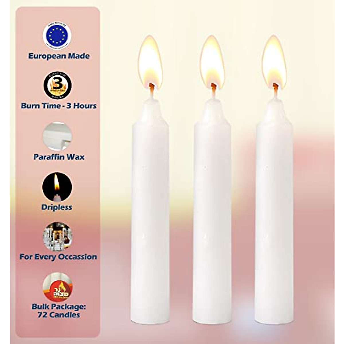 Ner Mitzvah Classic White – 4 Inch Candles - 72 Bulk Pack - for Shabbat Candles, Dinner Tables, Restaurants, Ceremonies and Emergency - 3 Hour Burn Time