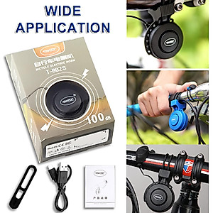 Electric Bike Horn, 100 dB Loud 4 Sound Modes Mini Bicycle Bell with USB Rechargeable Cycling Electronic Ring for Mountain Bike/Road Bike Handlebar Mount