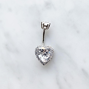 Arardo 925 Sterling Silver 14G Belly Button Rings Clear CZ Navel Rings Body Piercing Jewelry Luxurious Heart AB0086