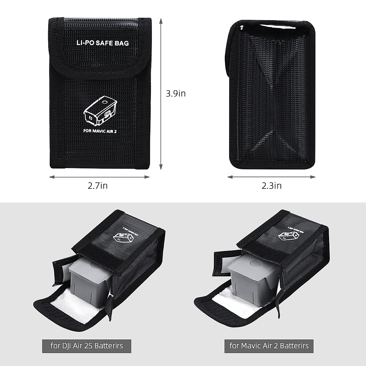 HeiyRC Battery Safe Bag & Battery Dust-proof Plugs for DJI Air 2S/Mavic Air 2 Batteries Protection Storage Case Fireproof Explosion-proof Pouch (3+1 Set)