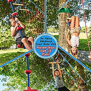 Ninja Slackline Obstacle Course for Kids - 80 Foot Line | Monkey Bars Playground Equipment | Ninja Warrior Course with Monkey Bars for Kids | (Rickety Bridge Edition) - Patented Double Line
