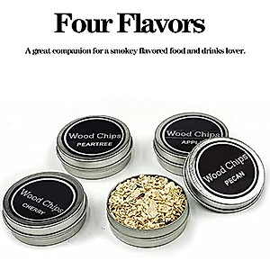 QUKLOGEN Smoking Wood Chips Cherry,Apple,Pecan and Peartree 4 Pack Smoker Infuser Wood Chips Set for Smoke Cocktails,Whisky,Bourbon,Drinks
