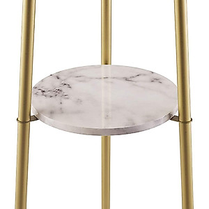 ROSEN GARDEN Floor Lamp, Standing Reading Light with Faux Marble Shelves and Fabric Shade, Modern Tall Pole, Accent Furniture Décor Lighting for Living Room, Bedrooms