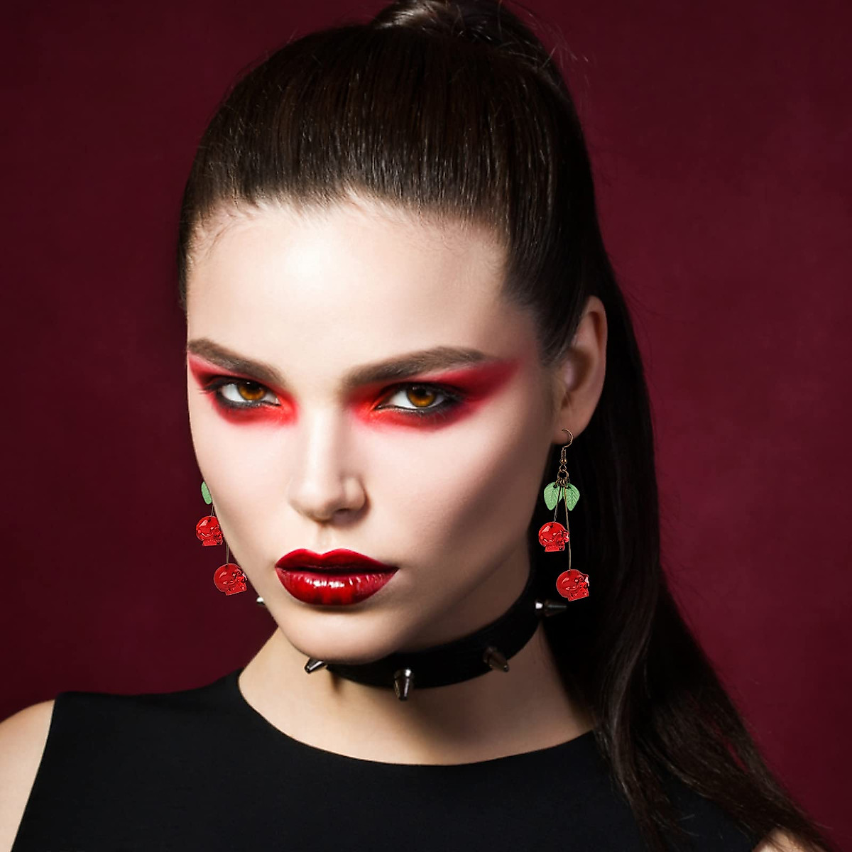 ZKBKJSPZJB Skull Cherry Earrings/Red Skulls Earrings/Halloween earrings/funky spooky quirky earrings/Nickel Free(red)