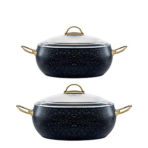 Acar Nostalgia Black Deep Pot, Nonstick Pasta Pot/Stockpot/Stock Pot with Glass Lid, Pots and Pans, Dishwasher Safe Black, Stainless Stylish Handles. Four Different Size Nonstick Pot (24 cm)
