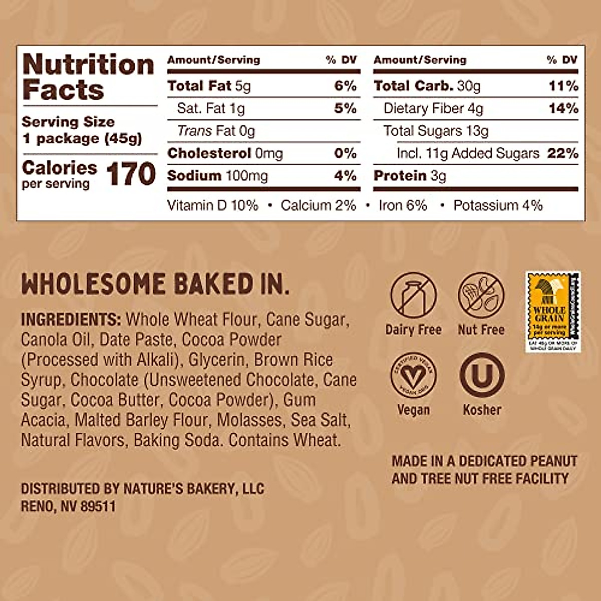 Nature’s Bakery Double Chocolate Brownie Bars, Whole Grains, Dates, and Cocoa, Plant Based, Dairy-Free, Snack Bar, 6 Count (Pack of 6)