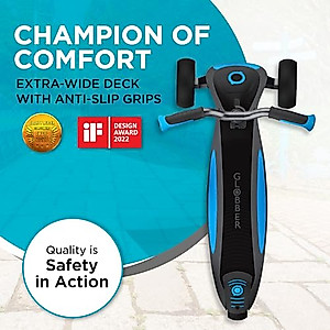 Globber Ultimum Scooter | 3-Wheel Kick Scooter for Adults & Kids 5+ | Foldable Kick Scooter with Safe, Non-Slip Deck & Premium Brakes (Sky Blue)