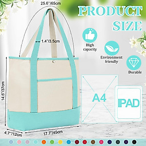 Sanwuta 16 Pack Polyester Canvas Tote Bags Bulk with Outer Pocket Extra Large Reusable Grocery Shopping Travel Blank Tote Bag for Women Mother, 17.7 x 4.7 x 13.8 Inches